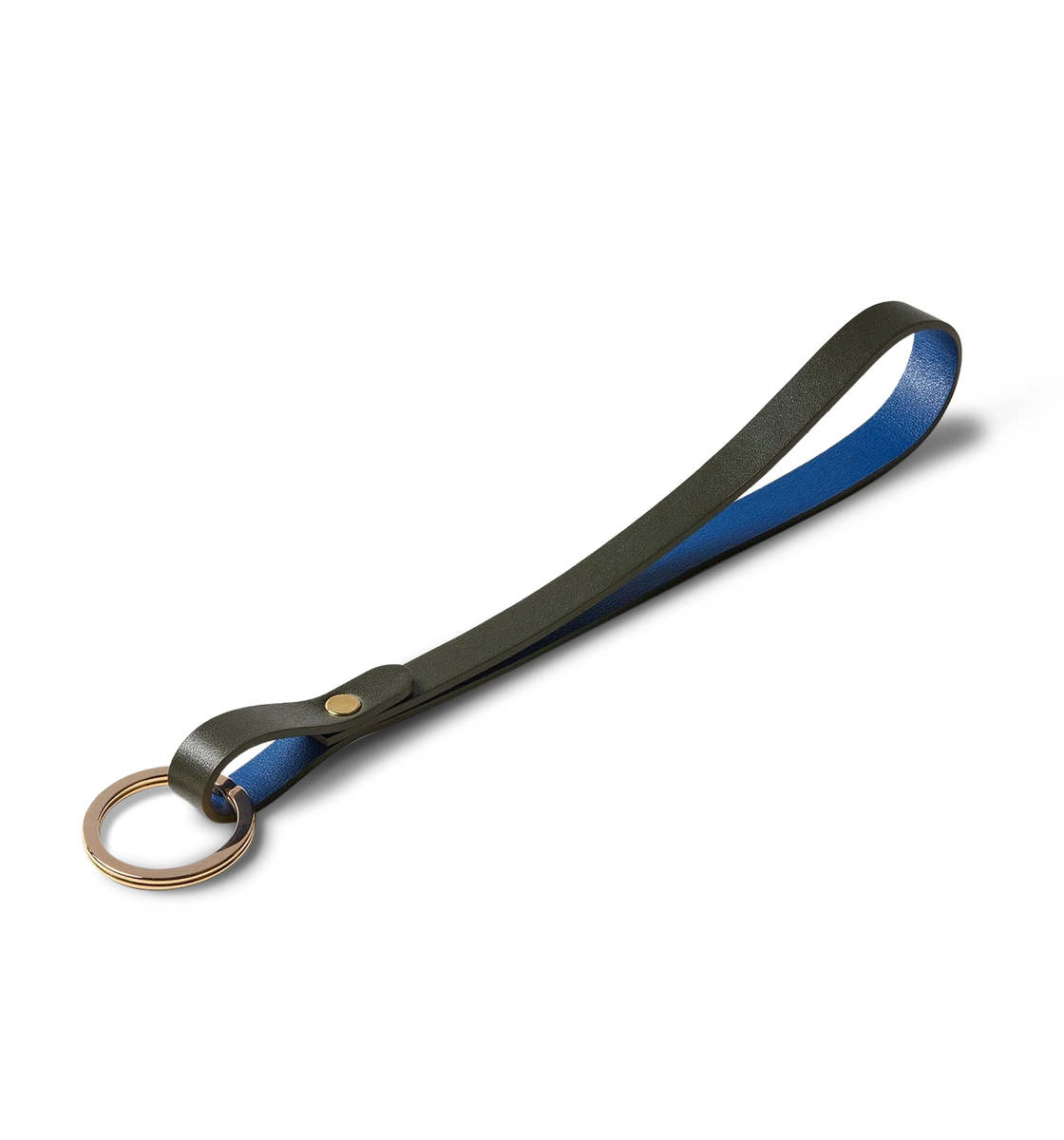 Long Leather Brass Key Fob, Khaki