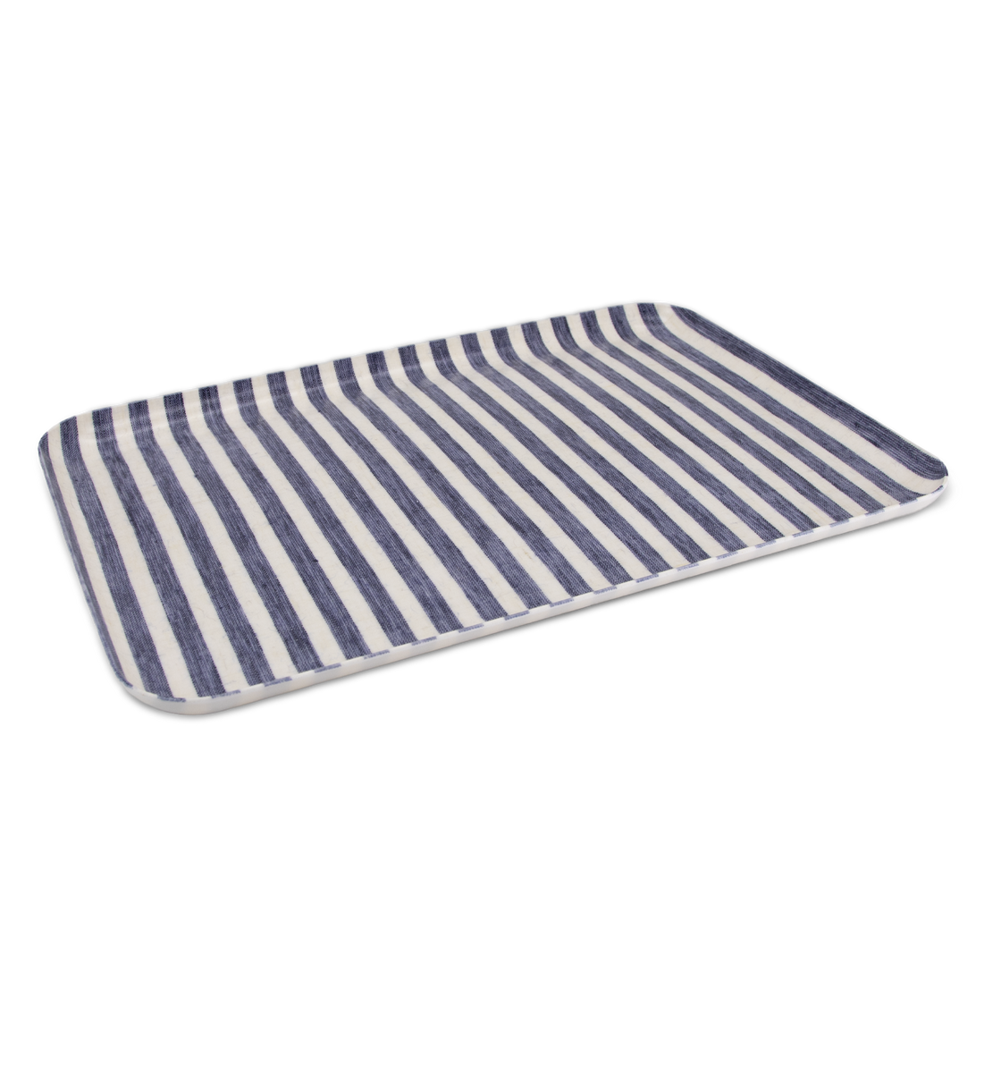 Large Coated Linen Tray, Blue Stripe